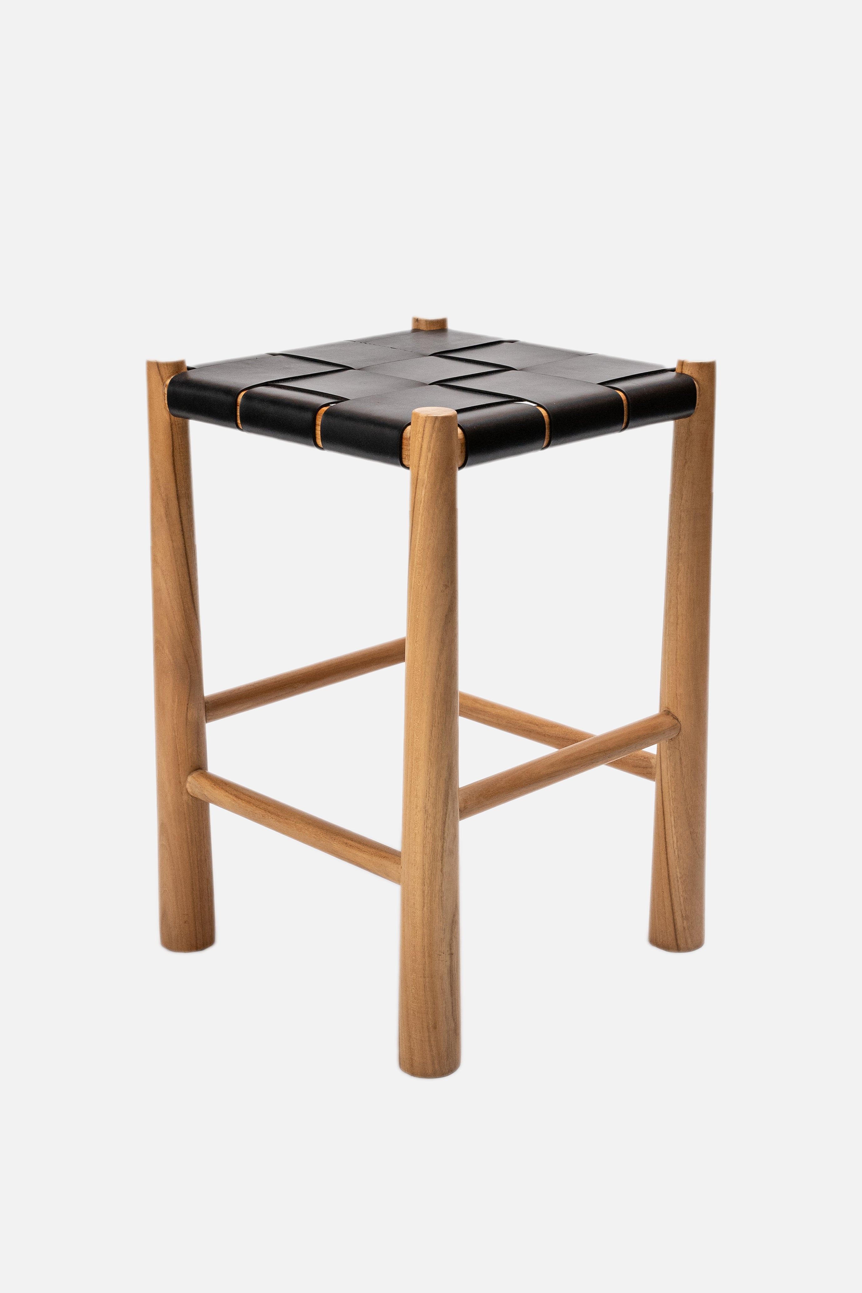 Tara Indonesian Teak and Leather Backless Counter Stool – balè
