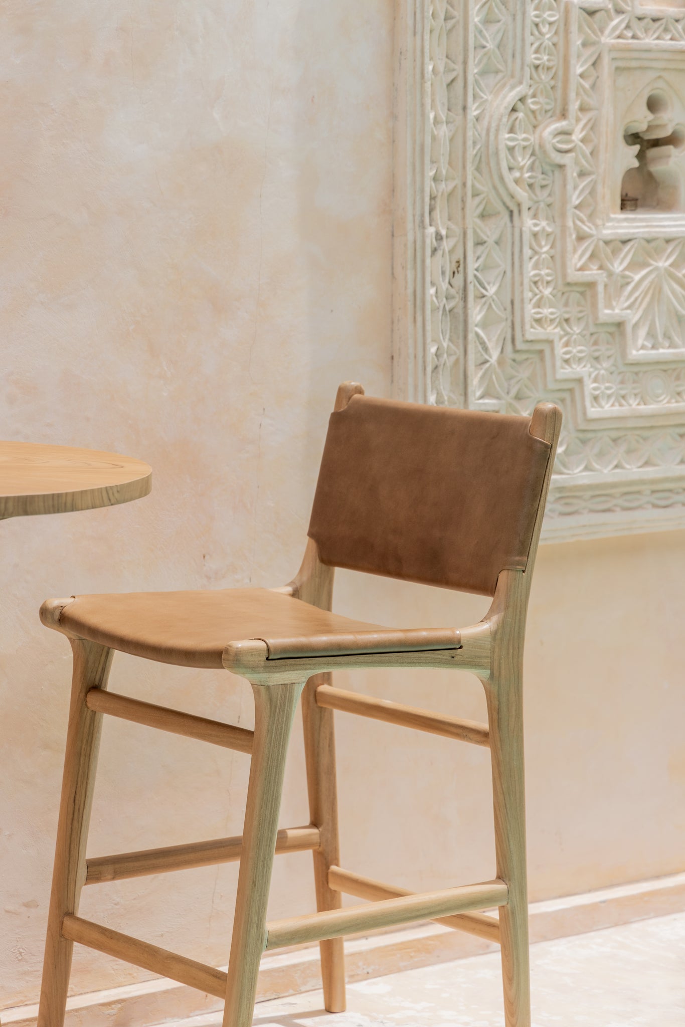 Dea Indonesian Teak and Leather Counter Stool – balè